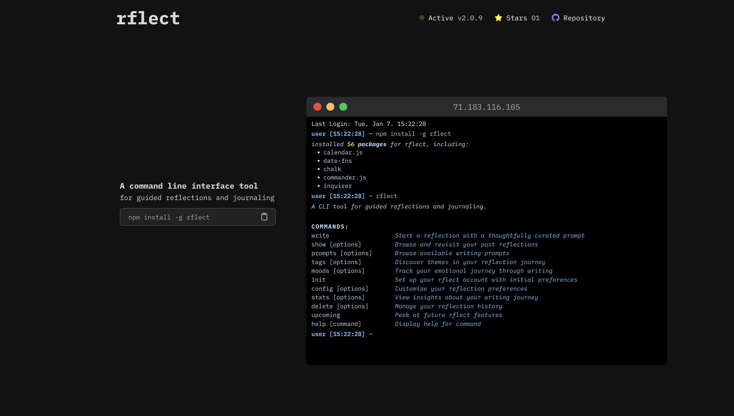 Rflect CLI: Guided Journaling